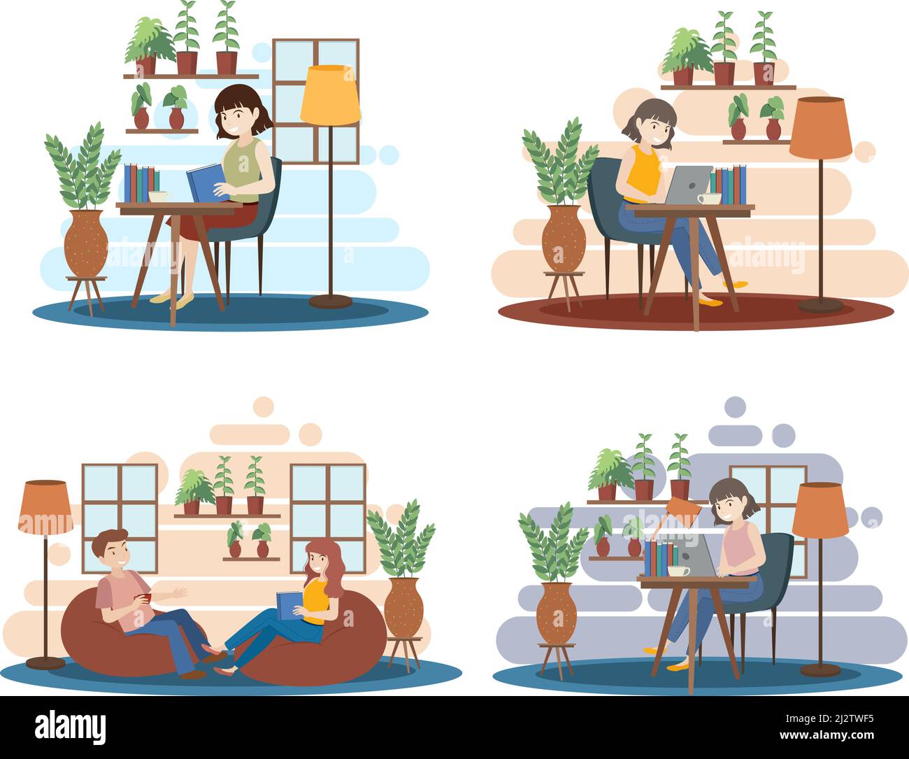 People working at coworking space simple flat design illustration Stock ...