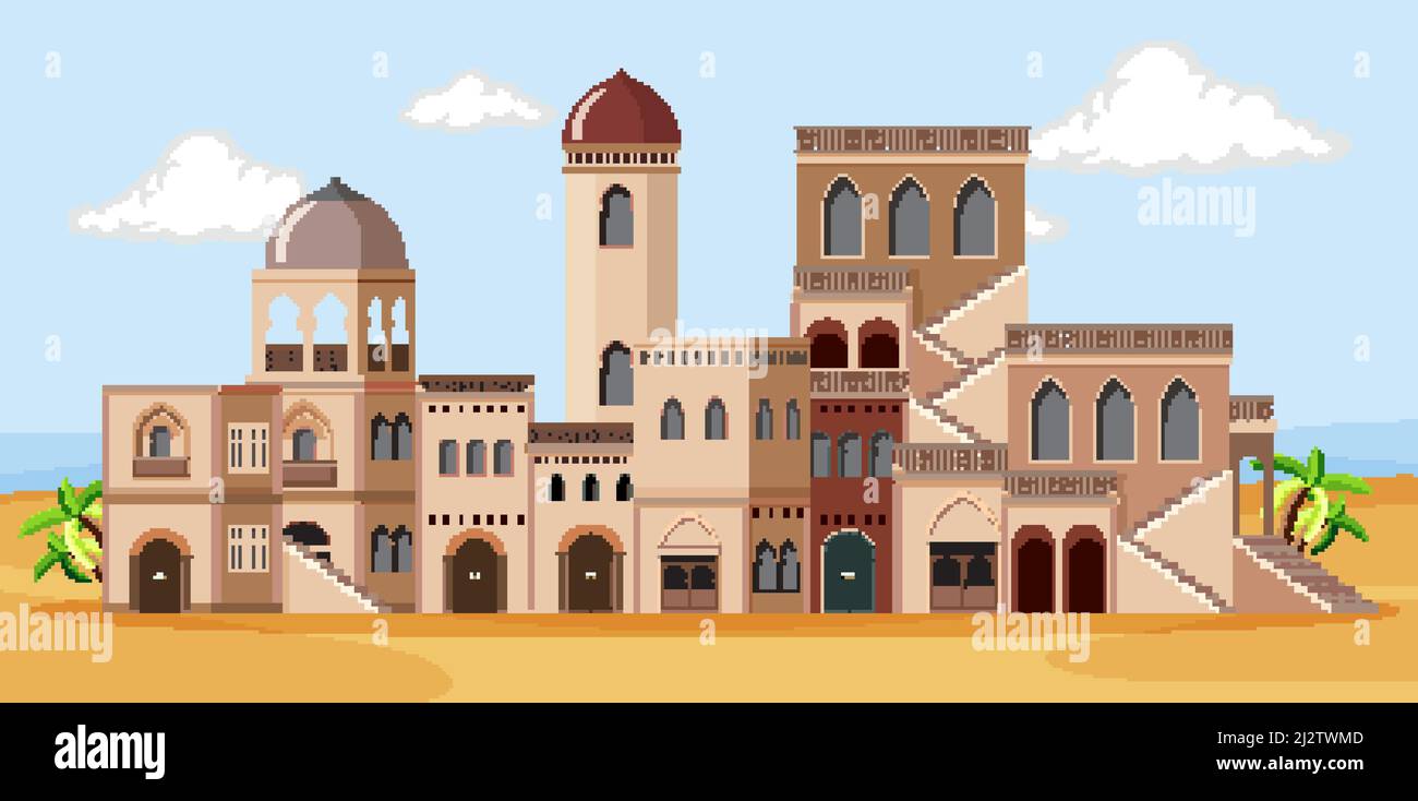 Scene with brown buildings in desert illustration Stock Vector Image ...