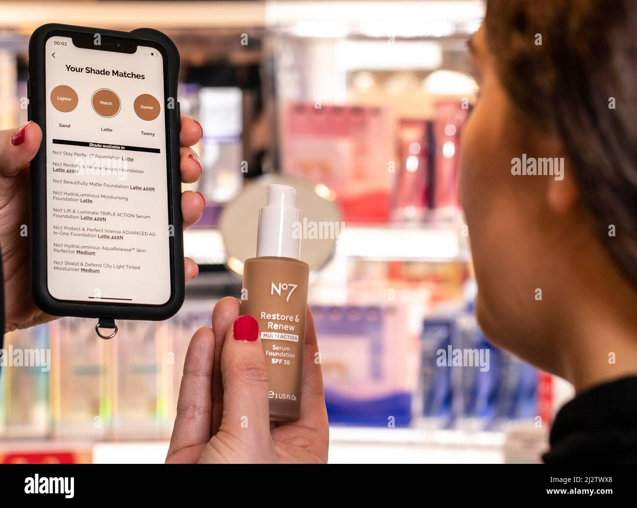 EDITORIAL USE ONLY Georgia Palmer uses the No7 Pro Derm Scan, a new ...