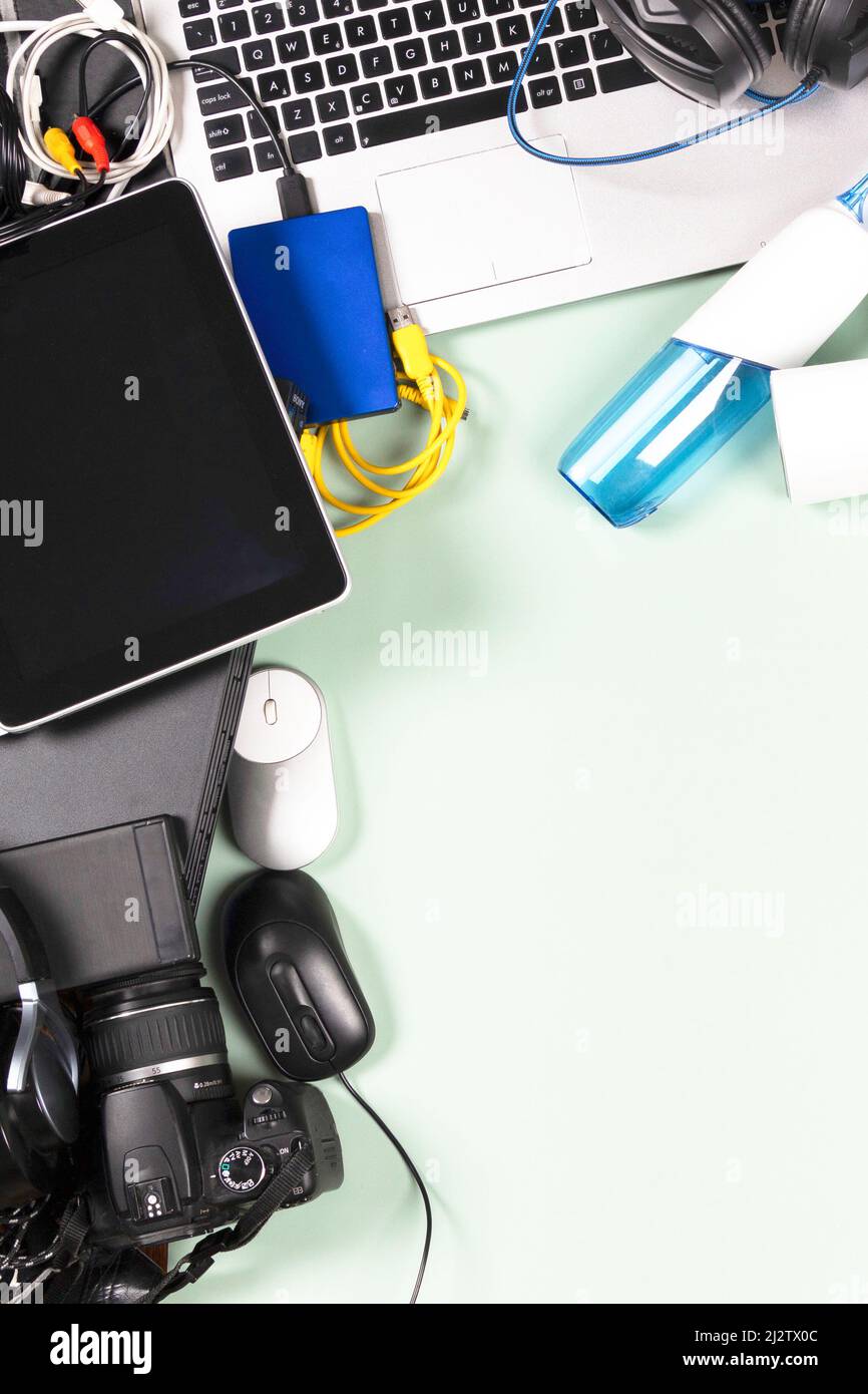 Old computers, digital tablets, mobile phones, many used electronic ...