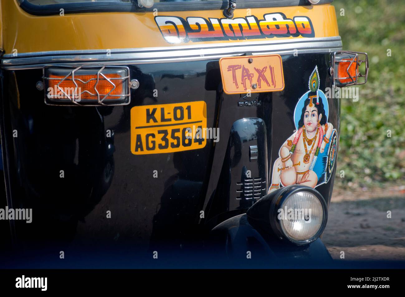 Hindu God Krishna painted on auto riksha auto at Kollam state Kerala ...