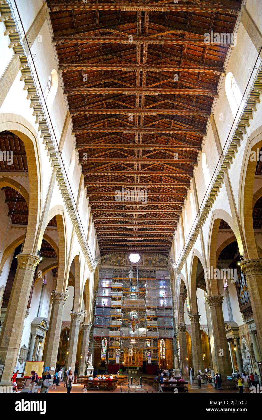 The interior of historic Basilica Santa Croce in Florence Italy Stock ...