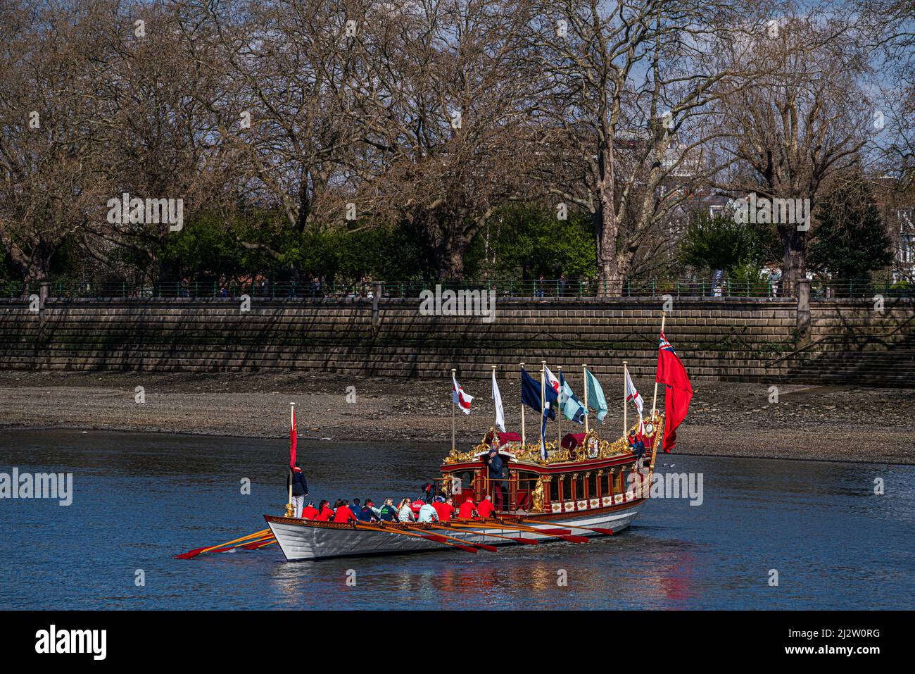 3 April 2022. Queen's Rowbarge Gloriana, London, UK Stock Photo - Alamy