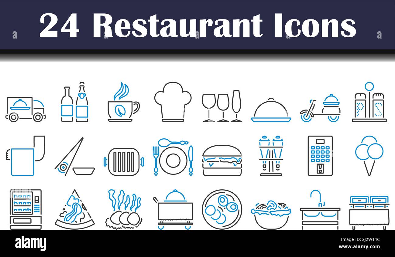 Restaurant Icon Set. Editable Bold Outline With Color Fill Design ...