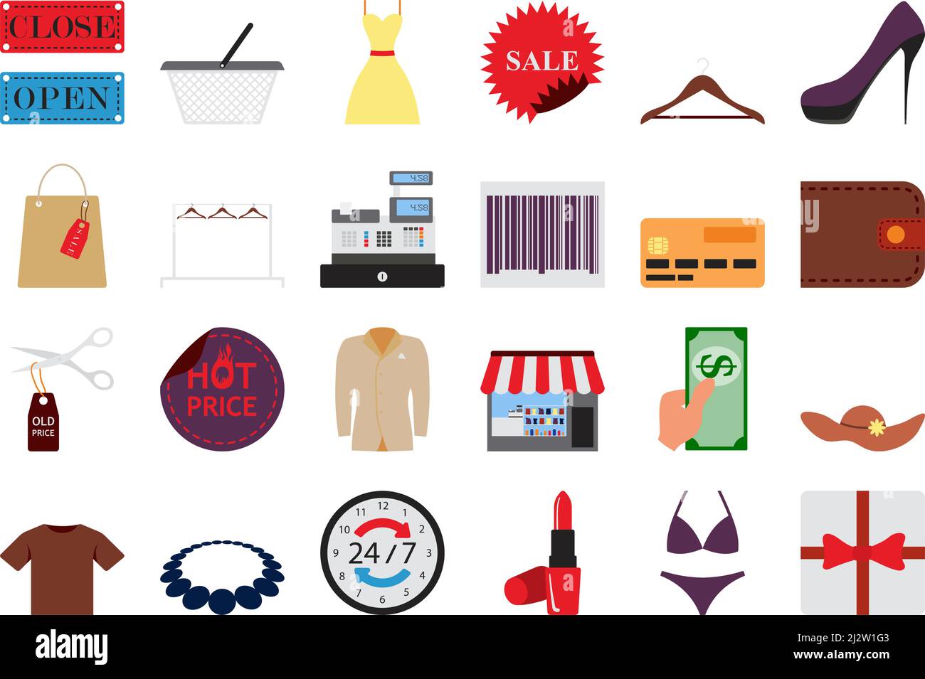 Shopping Icon Set. Flat Design. Fully editable vector illustration ...