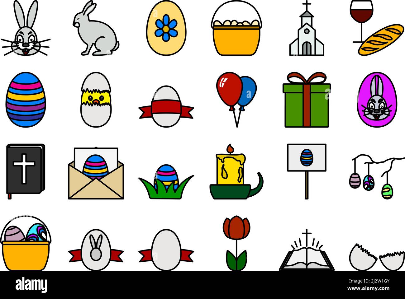 Easter Icon Set. Editable Bold Outline With Color Fill Design. Vector ...
