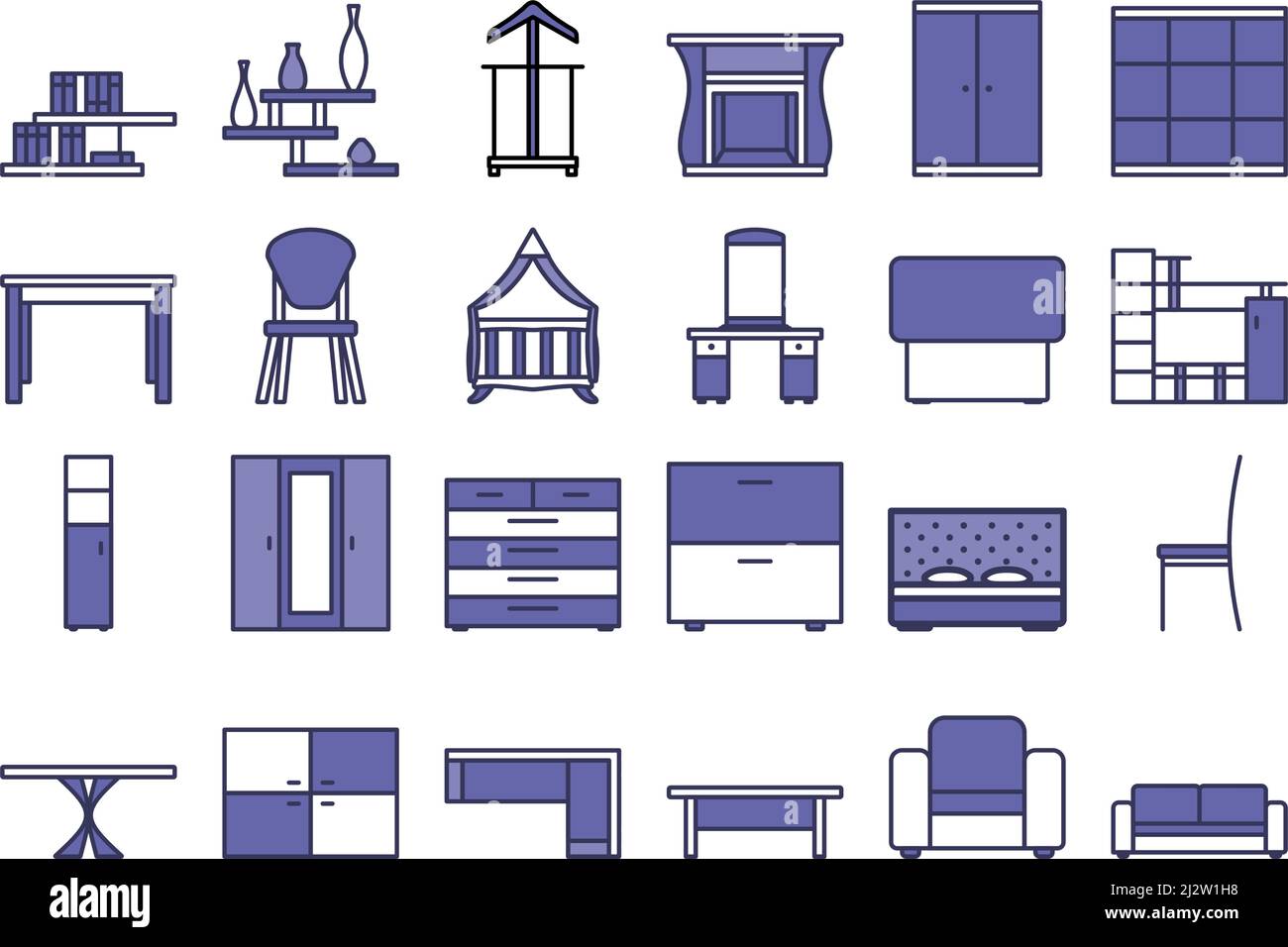 Furniture Icon Set. Editable Bold Outline With Color Fill Design ...