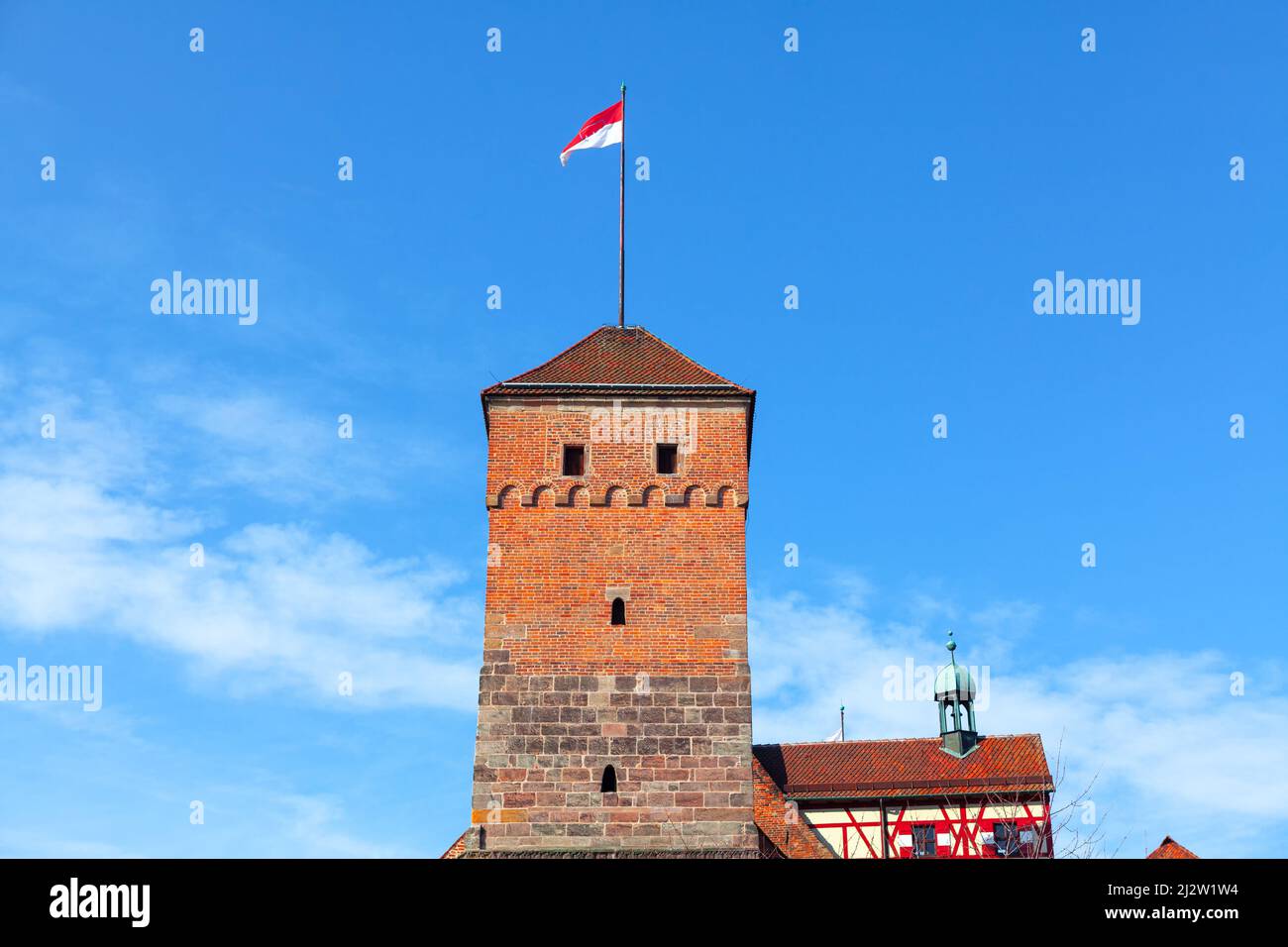Flag on the medieval tower . Imperial Castle of Nuremberg in Germany ...