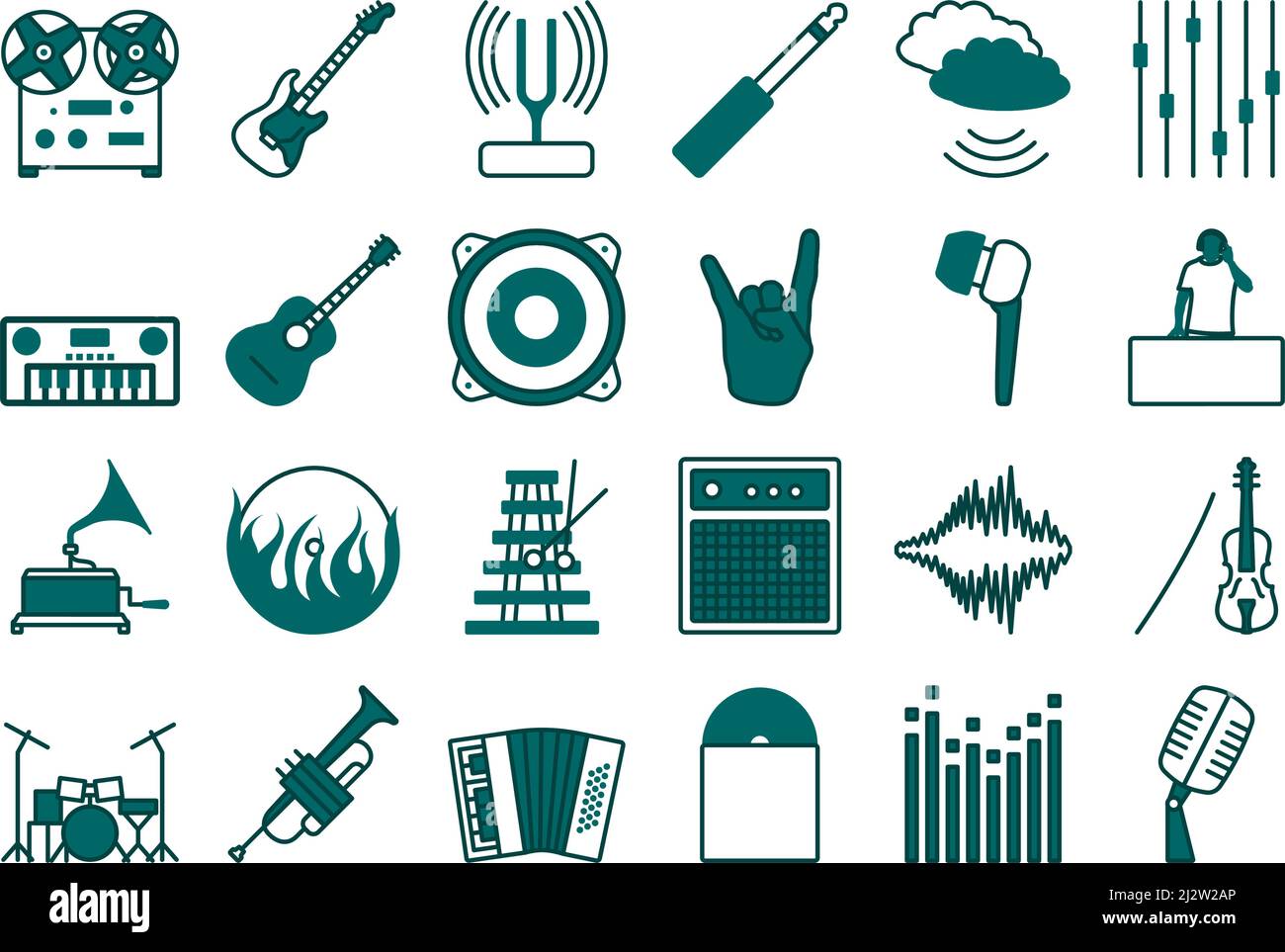 Music Icon Set. Editable Bold Outline With Color Fill Design. Vector ...