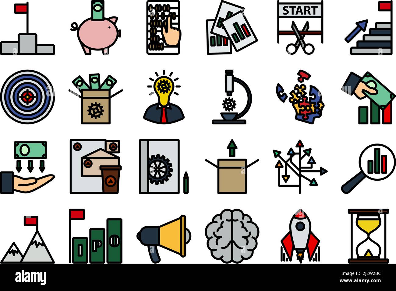Startup Icon Set. Editable Bold Outline With Color Fill Design. Vector ...