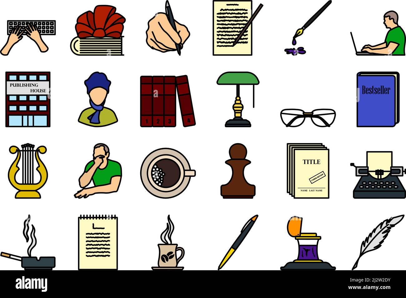Writer Icon Set. Editable Bold Outline With Color Fill Design. Vector ...