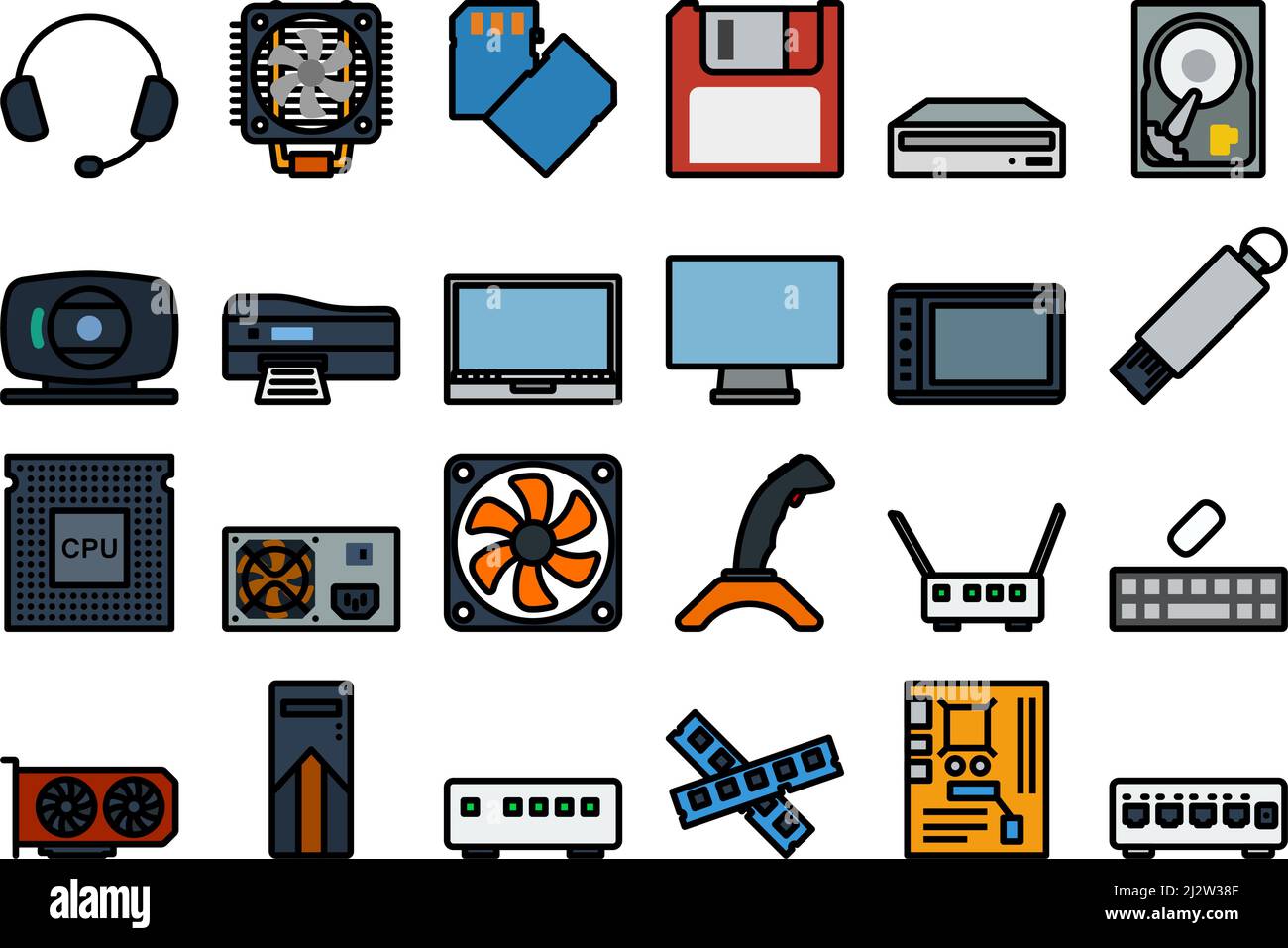 Computer Icon Set. Editable Bold Outline With Color Fill Design. Vector ...
