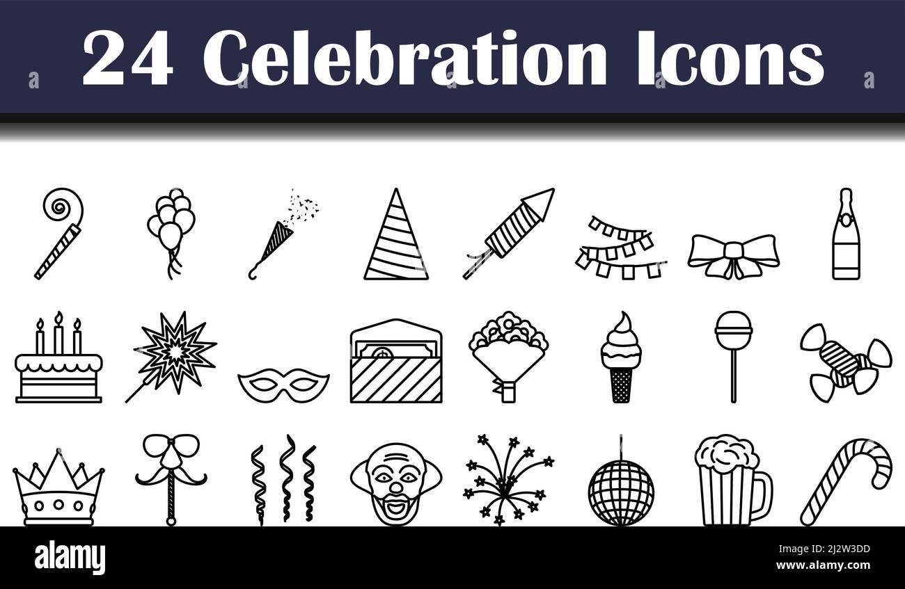 Celebration Icon Set. Bold outline design with editable stroke width ...