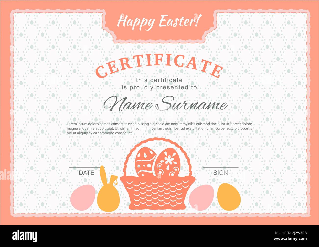 Easter certificate. Bunny behind Easter egg on white background. Easter ...