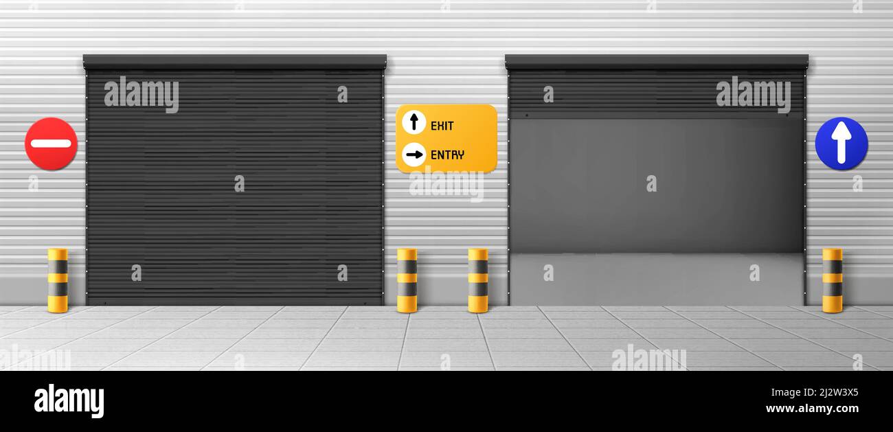 Garage doors, commercial hangar entrances with roller shutters and ...