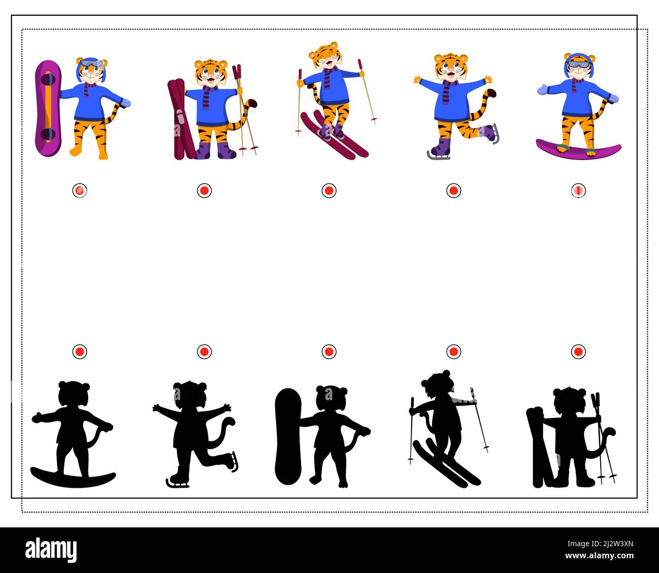 game for kids Find the right shadow , cartoon tiger winter sports ...