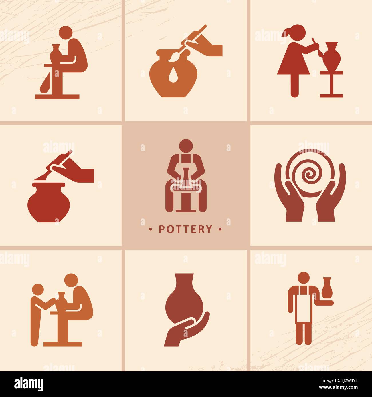 Pottery wheel, potter, clay horse, and other ceramic products in the ...