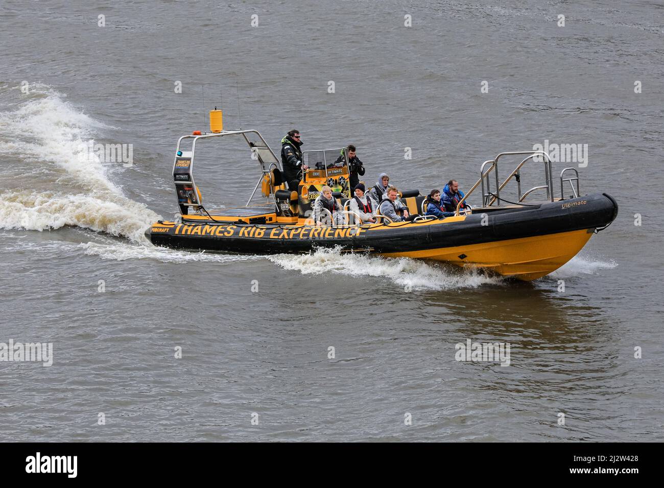 Thames RIB Experience, people on river boat tour in speed boat on the ...