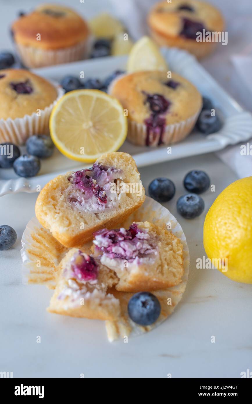 Freshly baked blueberry ricotta muffins with lemon Stock Photo - Alamy