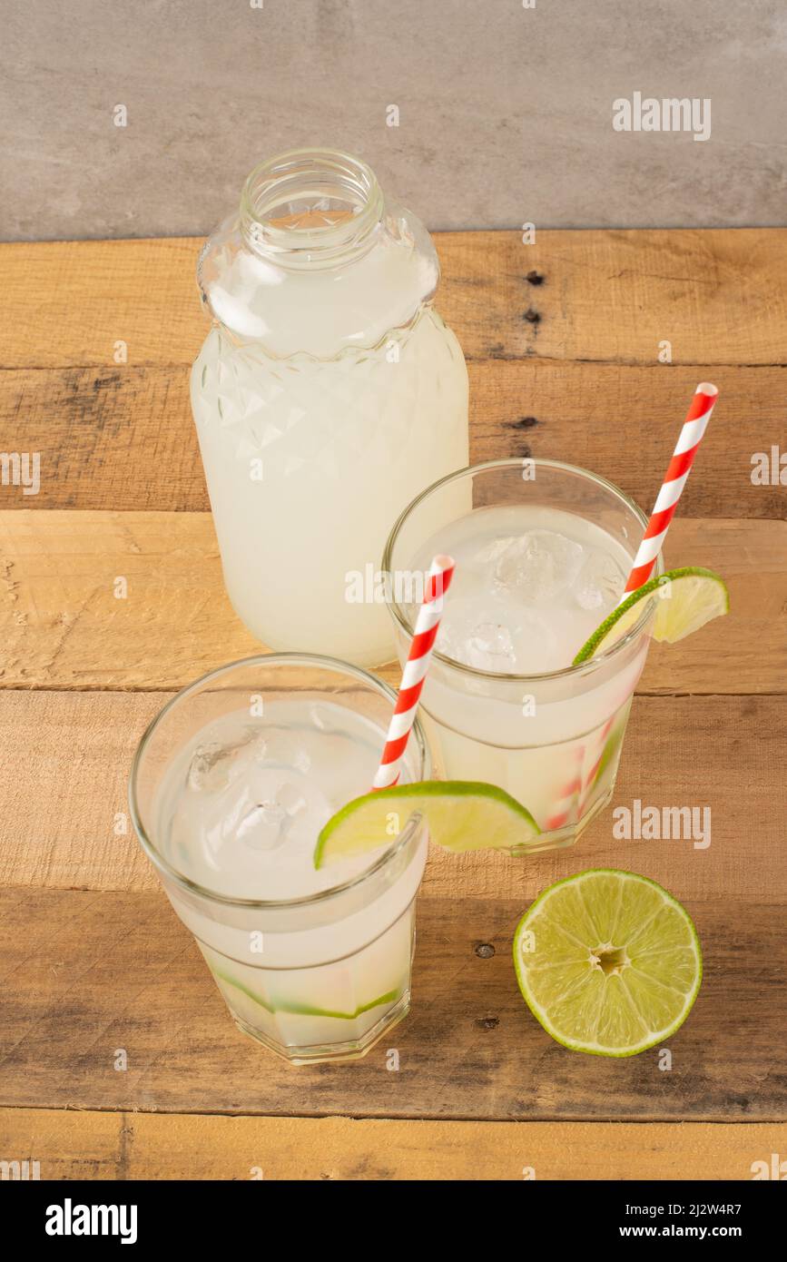 Cold lemonade, lime, cooling drink, summer mood, cocktail with ice ...