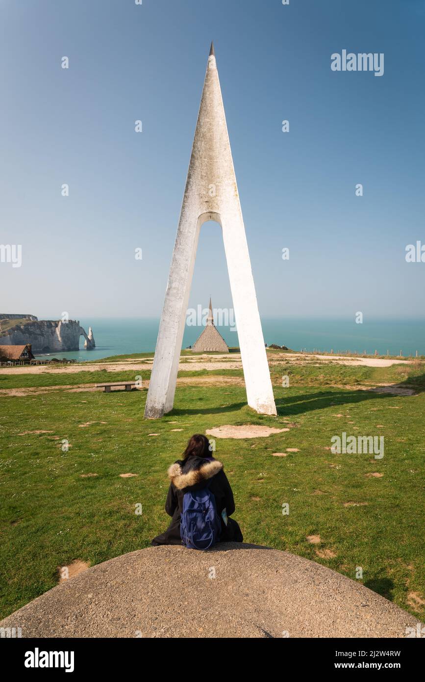 One person relaxing in Etretat Stock Photo - Alamy
