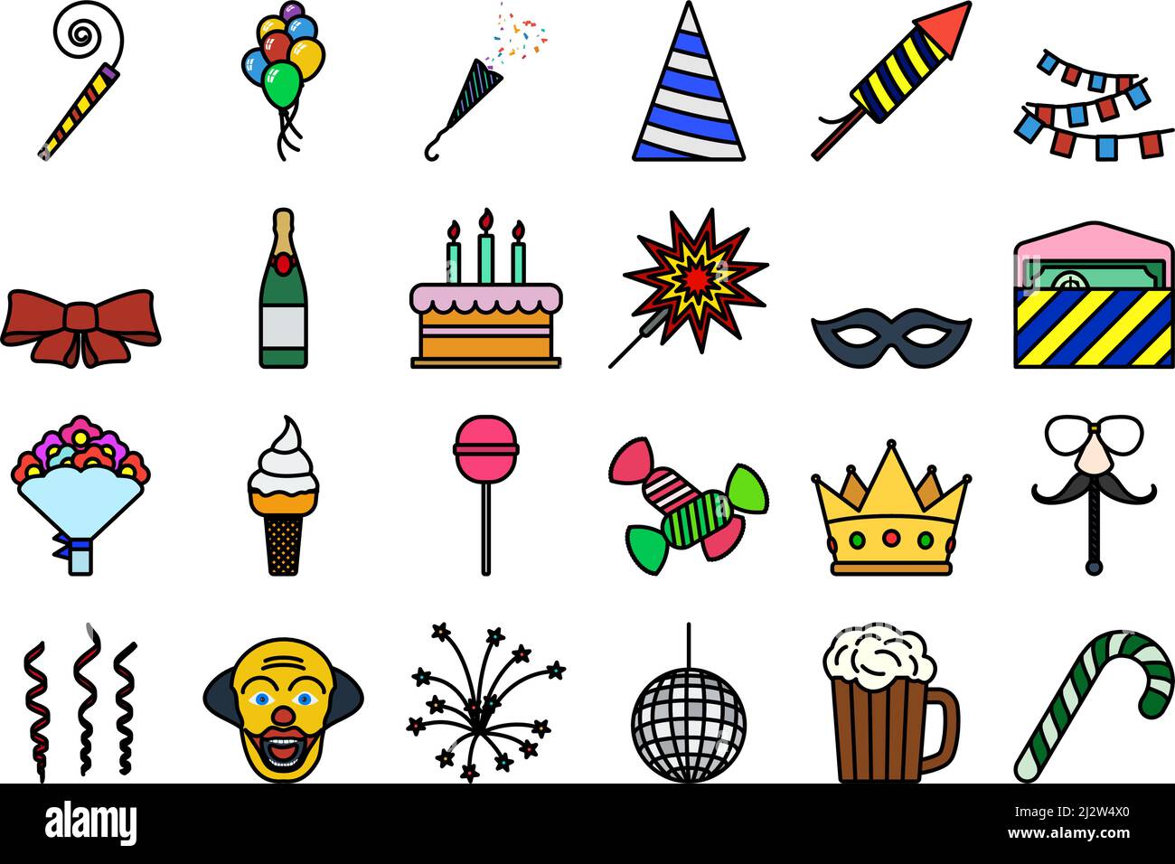 Celebration Icon Set. Editable Bold Outline With Color Fill Design ...