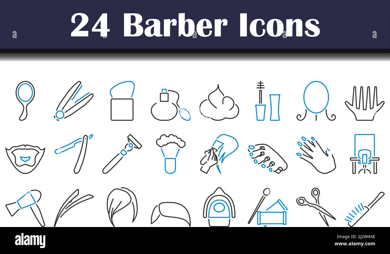 Barber Icon Set. Editable Bold Outline With Color Fill Design. Vector ...
