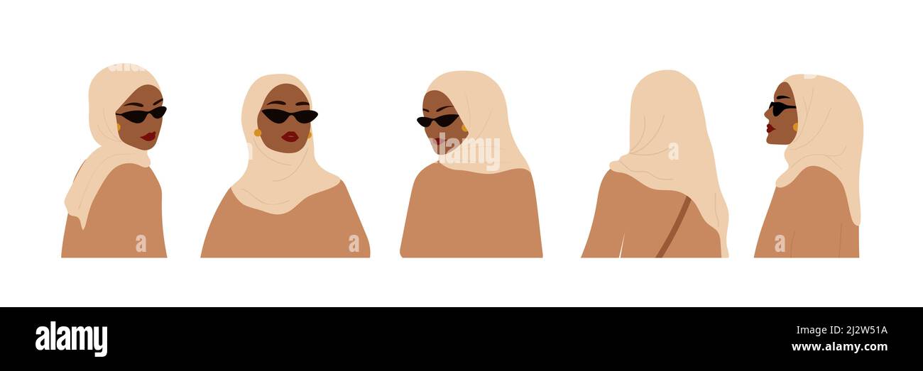 Set of abstract muslim women in hijab. Faceless female portraits in ...