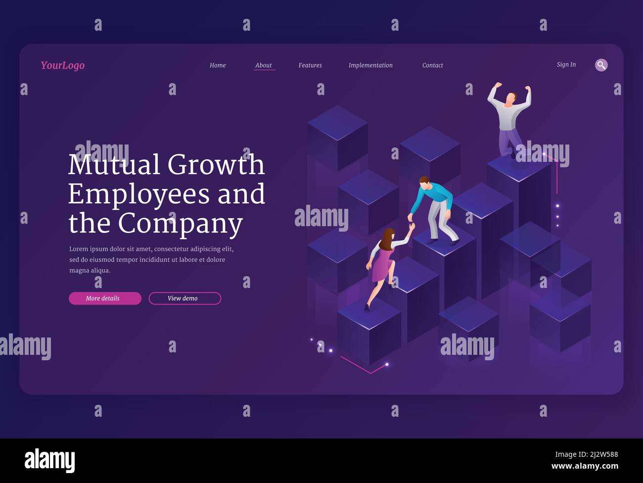 Mutual growth and assistance employees and company isometric landing ...