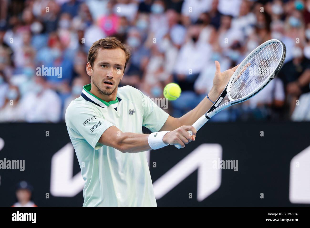 Russian tennis player Daniil Medvedev playing backhand shot at ...
