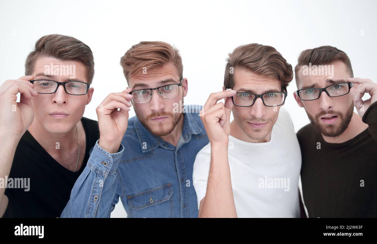 company of men of four wearing glasses Stock Photo - Alamy