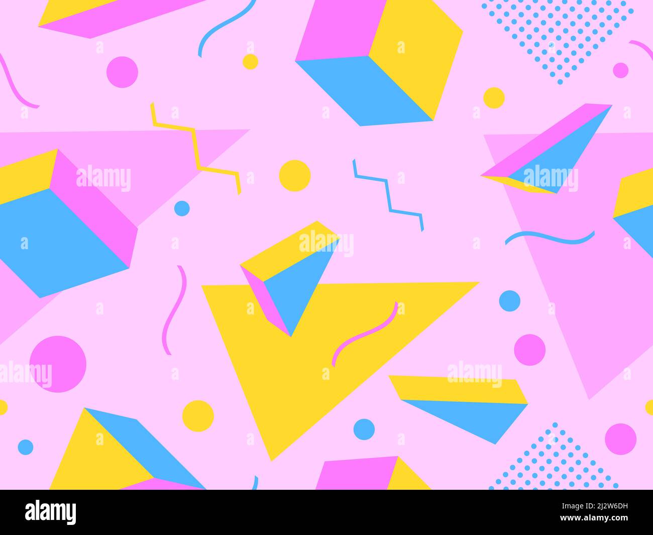 3d and 2d geometric shapes seamless pattern in 80s style. Memphis style ...