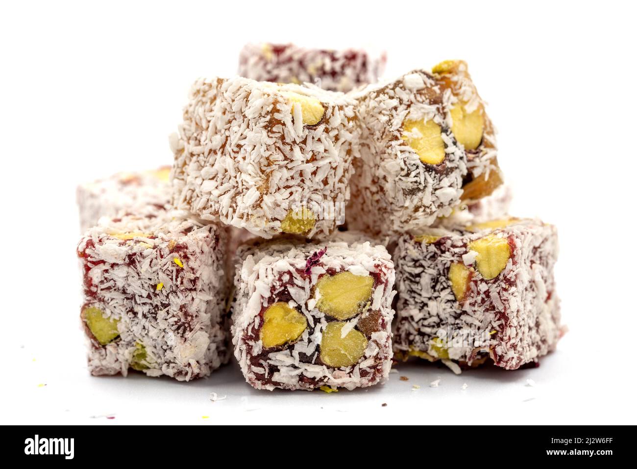 Turkish Delight with Pistachio isolated on a white background. Turkish ...