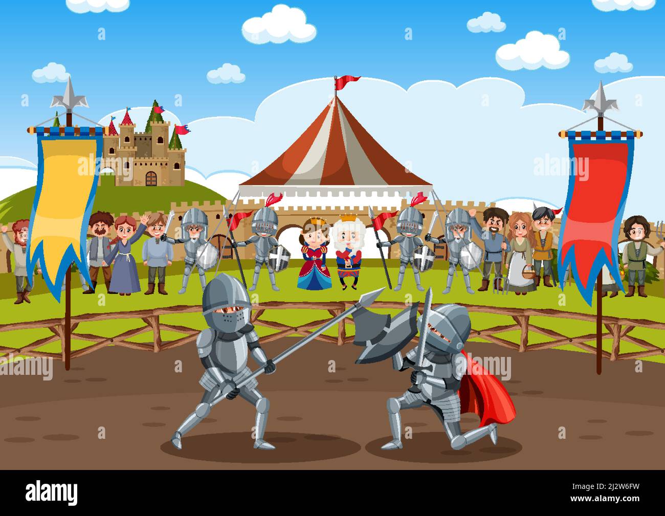 Two medieval knights fighting together illustration Stock Vector Image ...