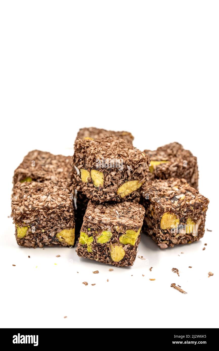 Turkish Delight with Pistachio isolated on a white background. Turkish ...