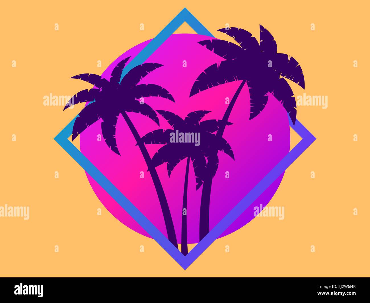 80s palm trees at sunset. Summer time. Retro futuristic sun. Synthwave ...