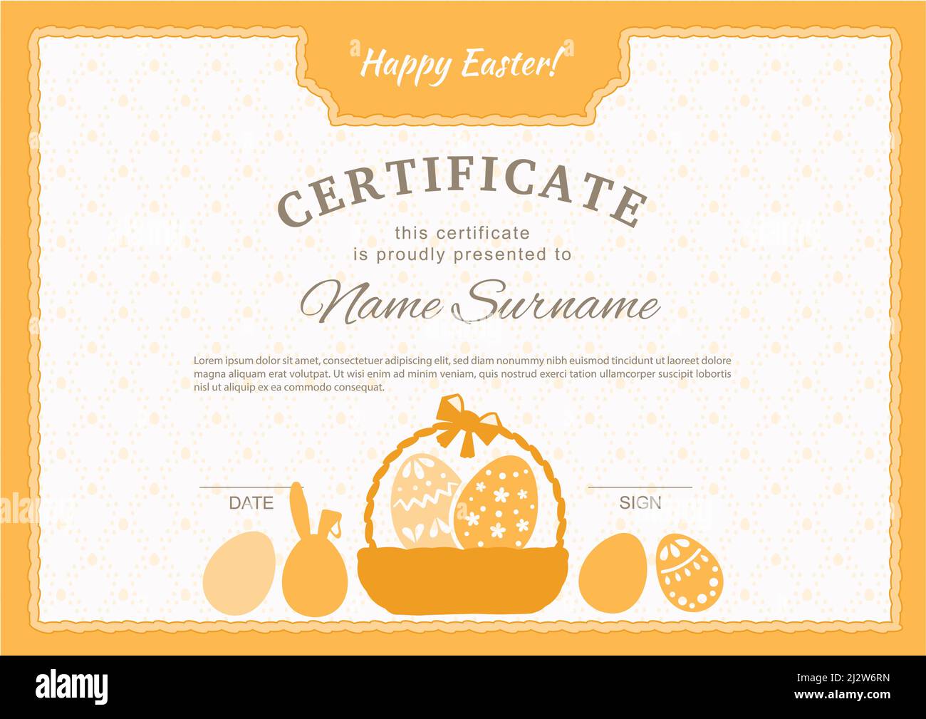 Easter certificate. Bunny behind Easter egg on white background. Easter ...