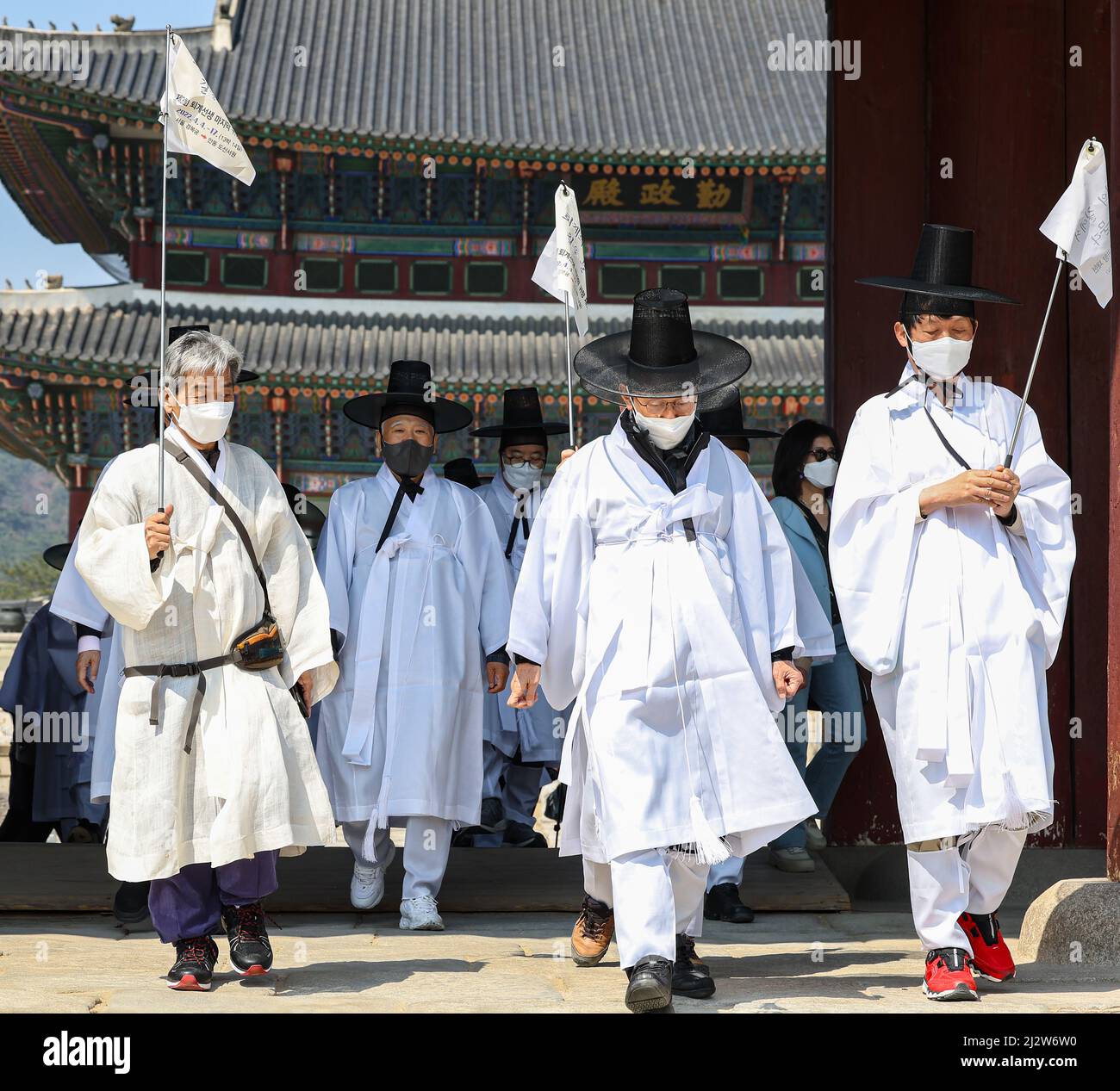 Re-enactment of Confucian scholar's return to hometown People wearing ...