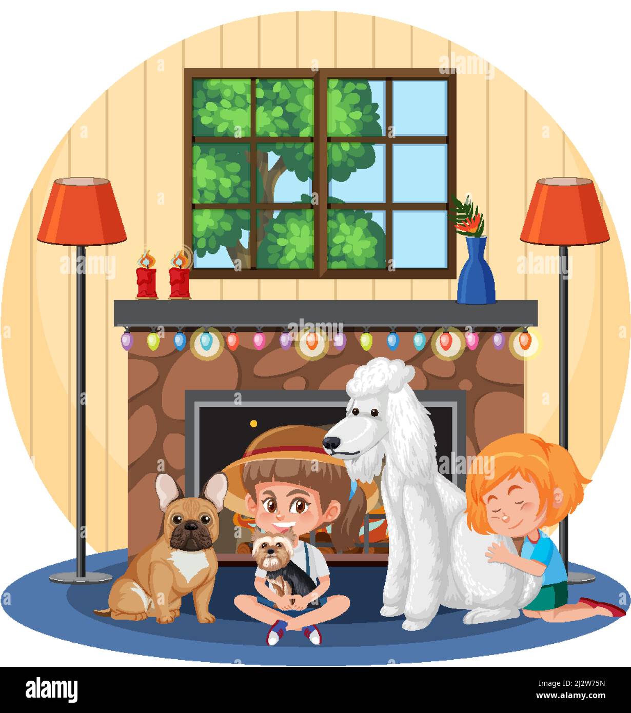 Children with their dogs cartoon illustration Stock Vector Image & Art ...