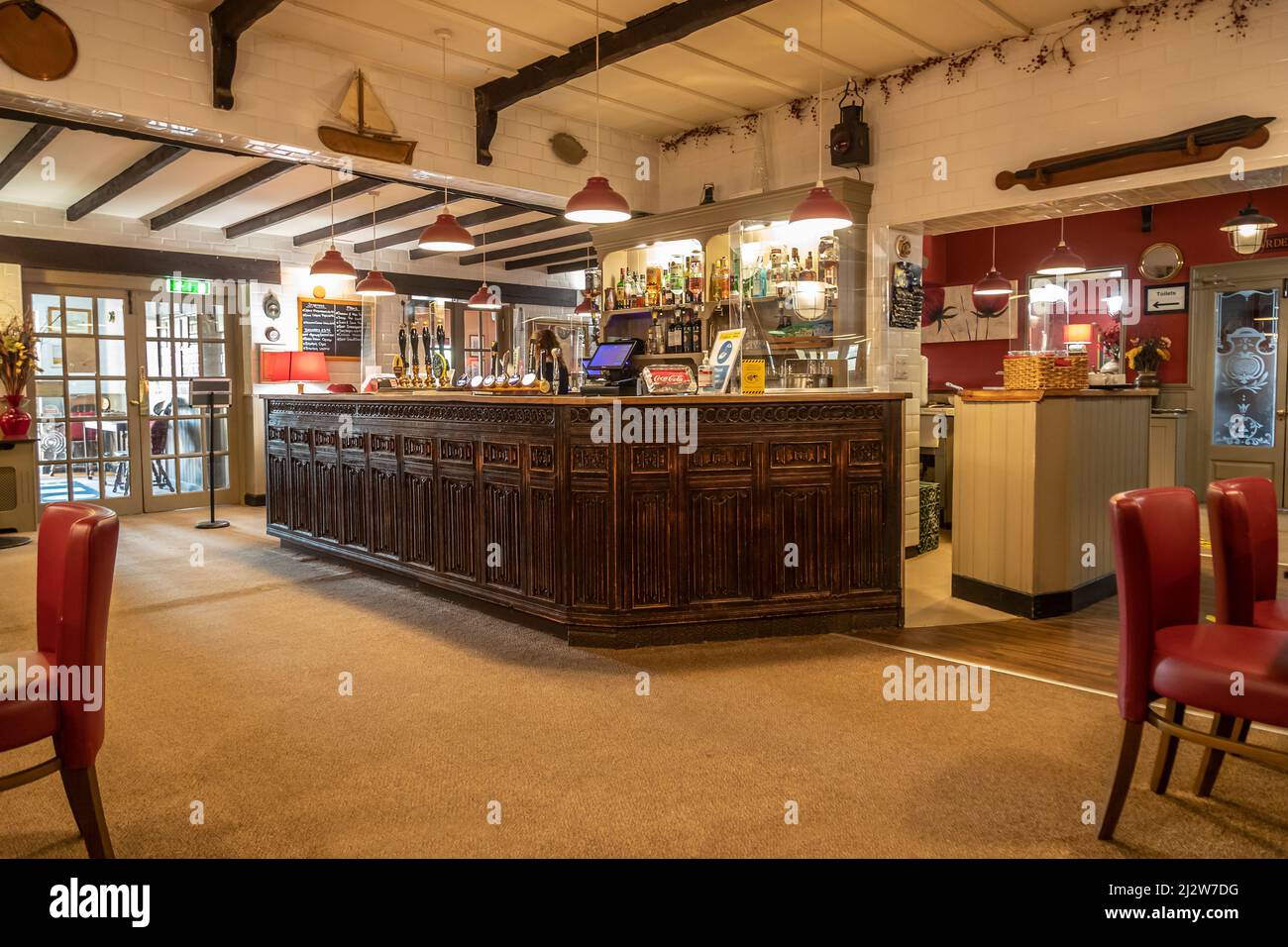Inside by the Bar area of the Wayford Bridge Inn, a hotel on the A149 ...