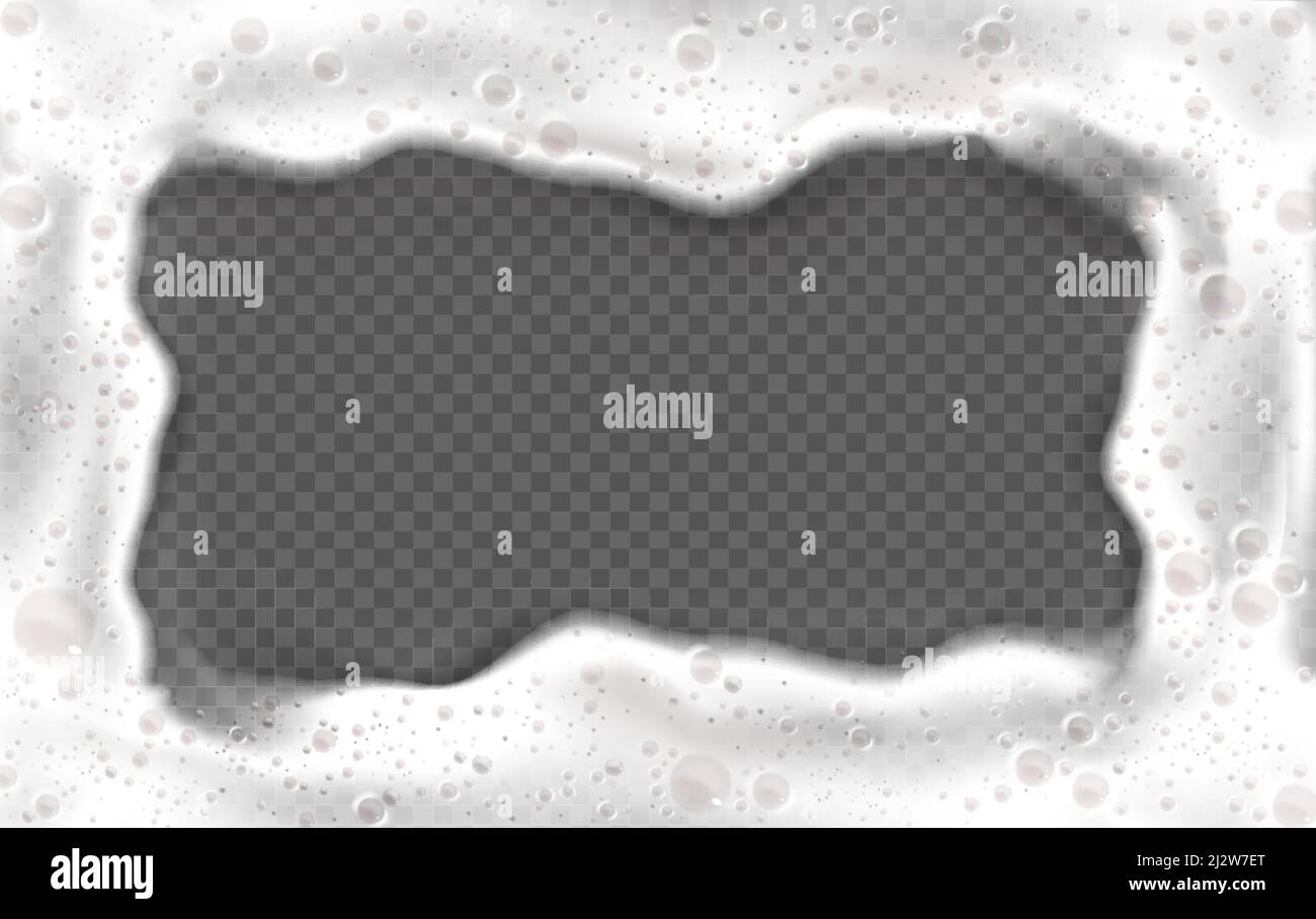 Foam frame, white beer or soap froth rectangular border with bubbles ...