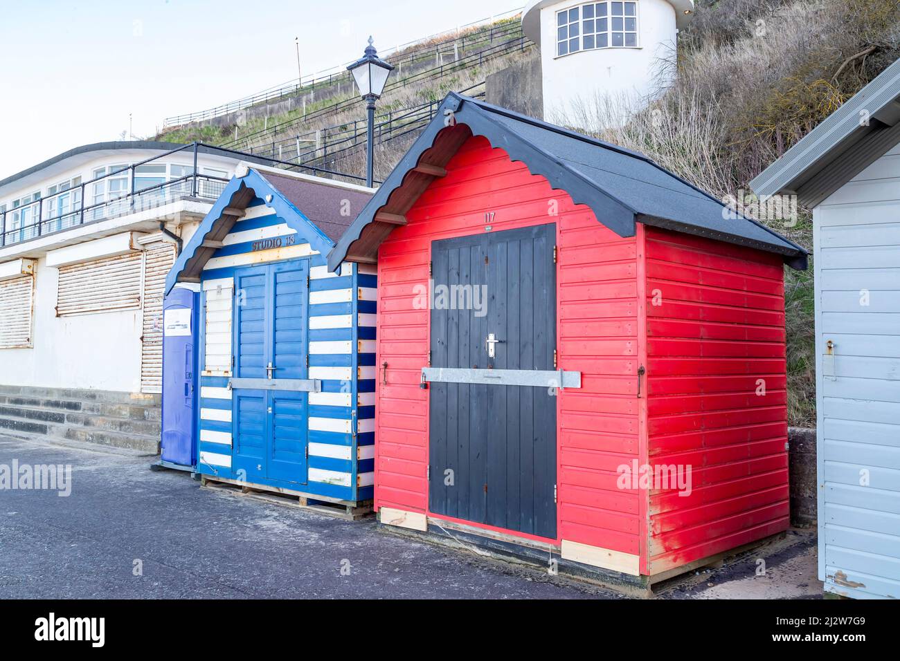 Colourful beach huts on the sea front, Cromer on the North Norfolk ...