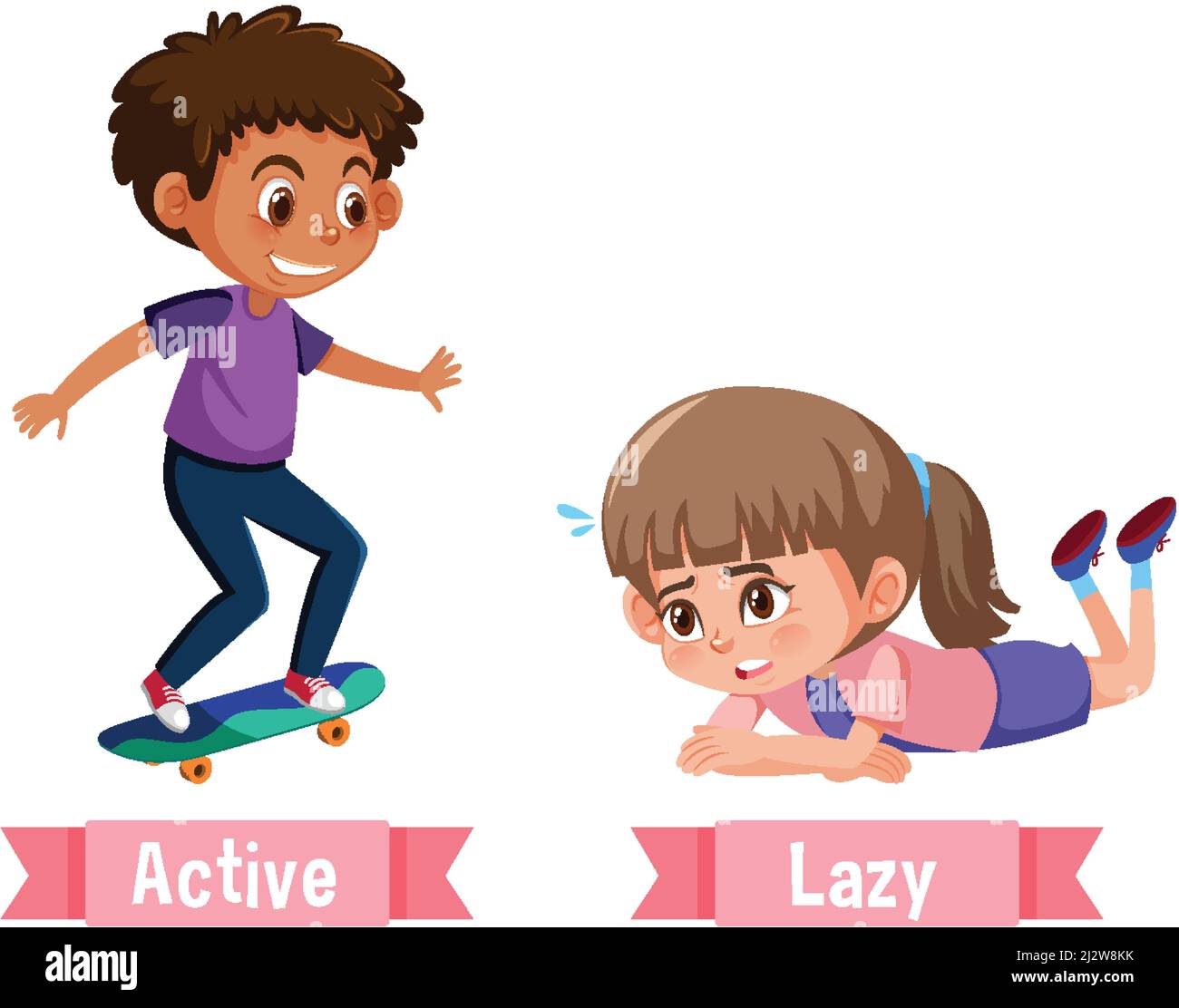 Opposite English Words active and lazy illustration Stock Vector Image ...