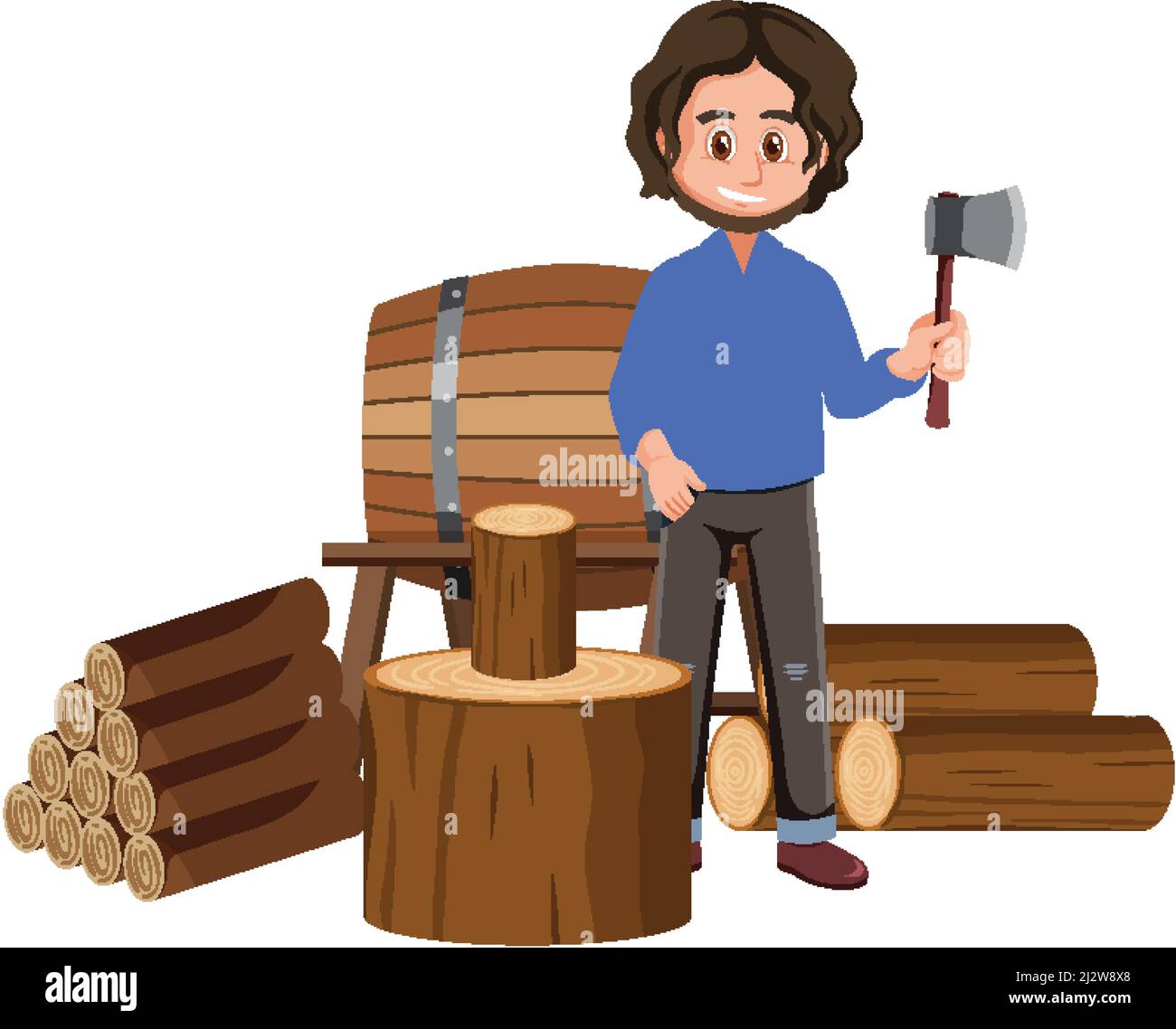 A man holding ax cartoon character on white background illustration ...