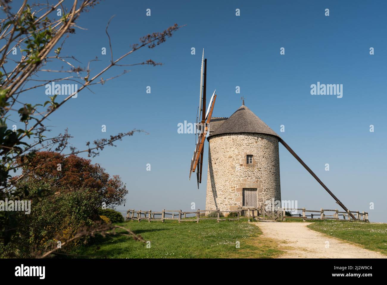 Windmill near mont saint michel in Normandy Stock Photo - Alamy