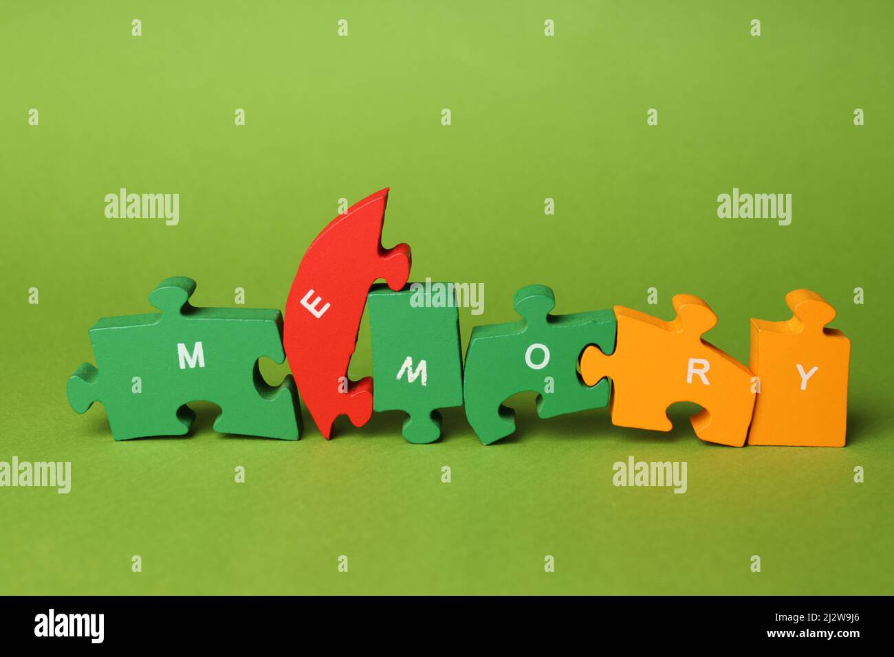 Concept of problems with memory, amnesia disease on green background ...