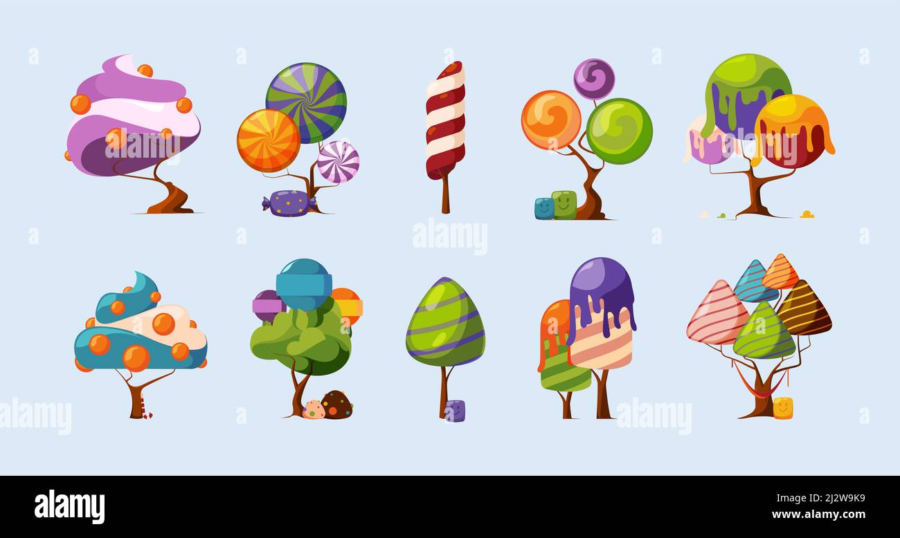 Sweets collection. Cream delicious fantasy sugar trees fantastic ...