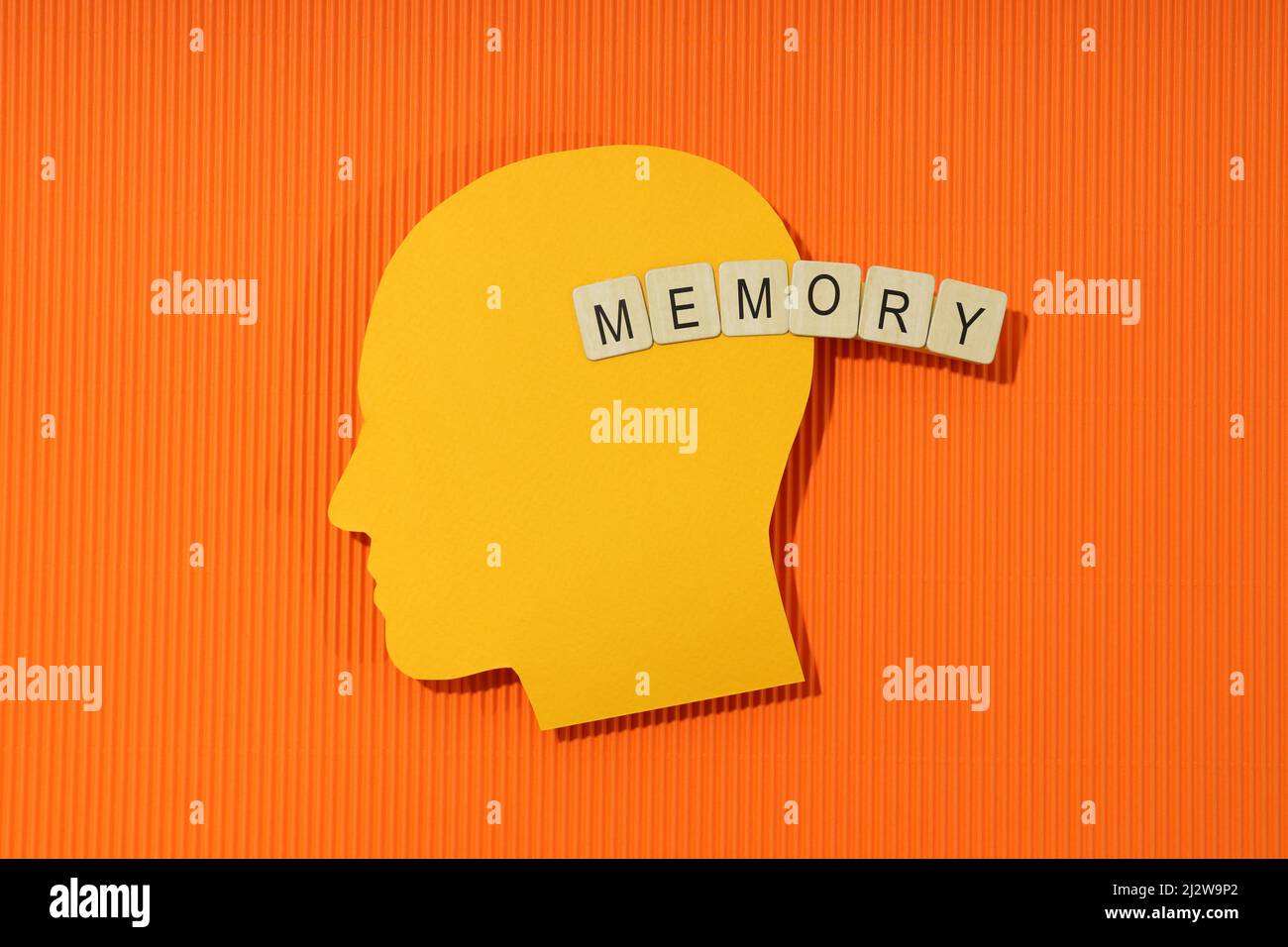 Concept of problems with memory, amnesia disease on orange background ...