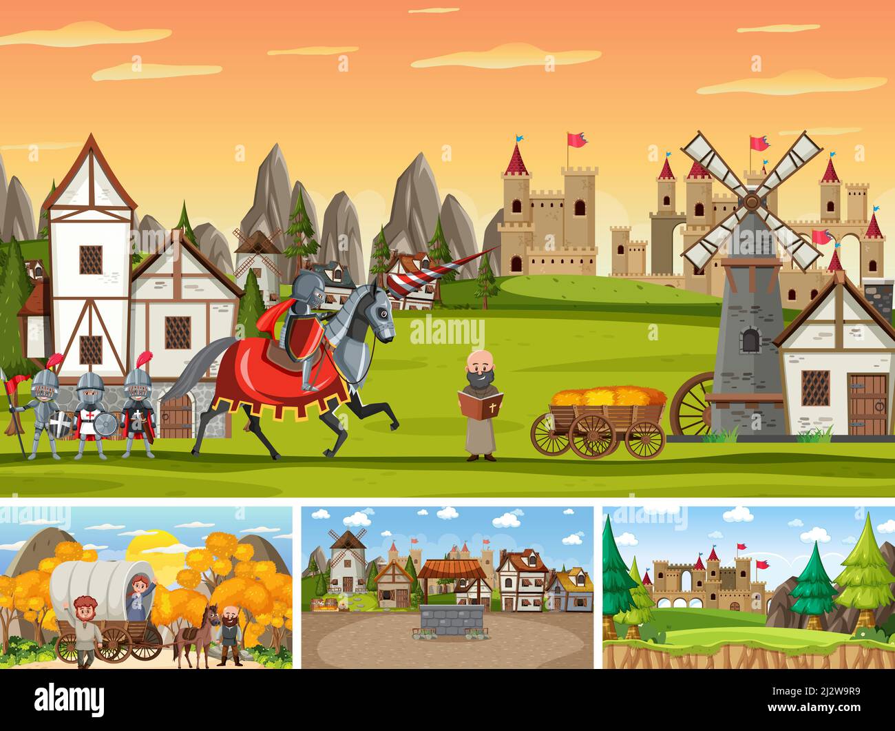 Set of different scene medieval illustration Stock Vector Image & Art ...