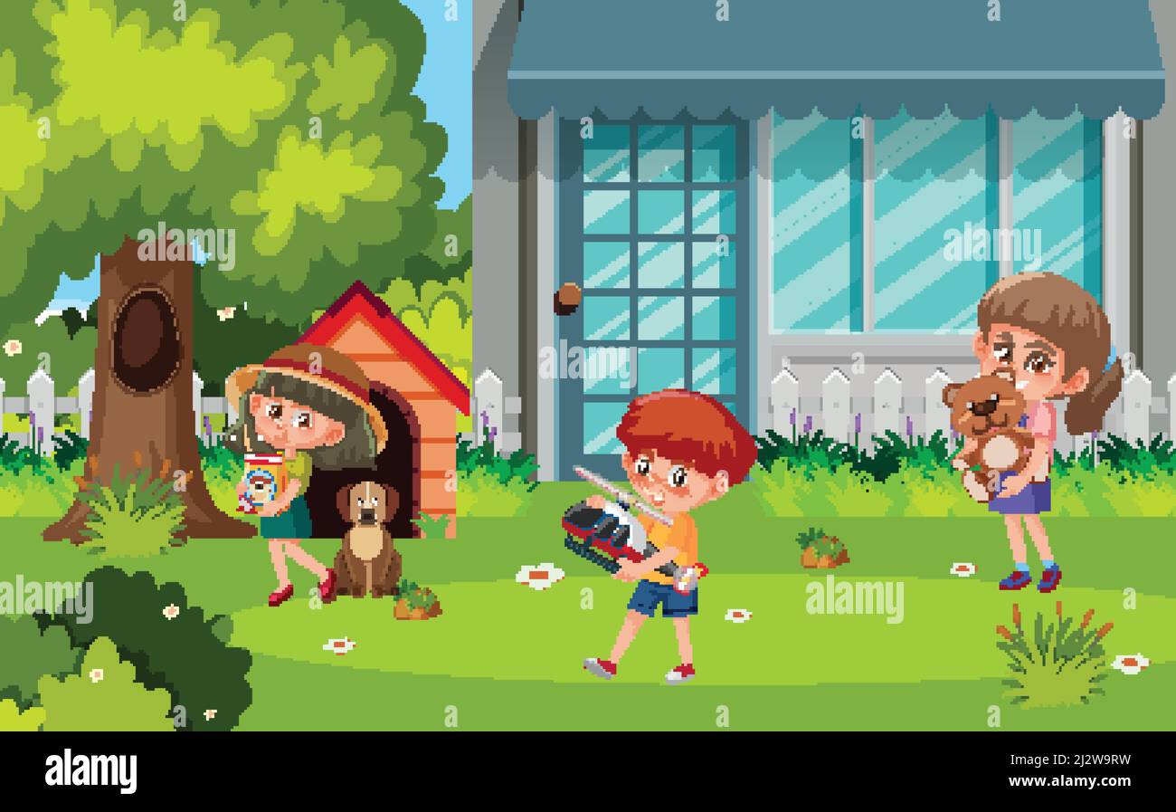 Outdoor park scene with cartoon character illustration Stock Vector ...